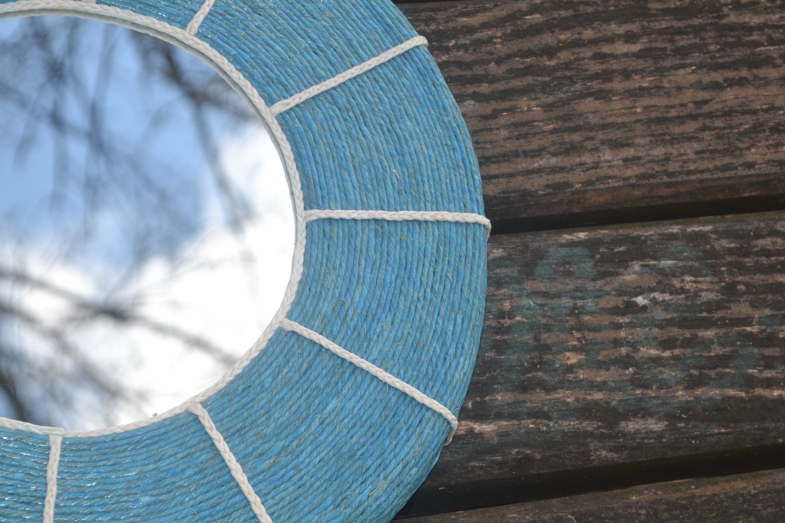 BLUE ROUND MIRROR, Hemp Rope Mirror, Wall Hanging Mirror, Rustic Wall ...