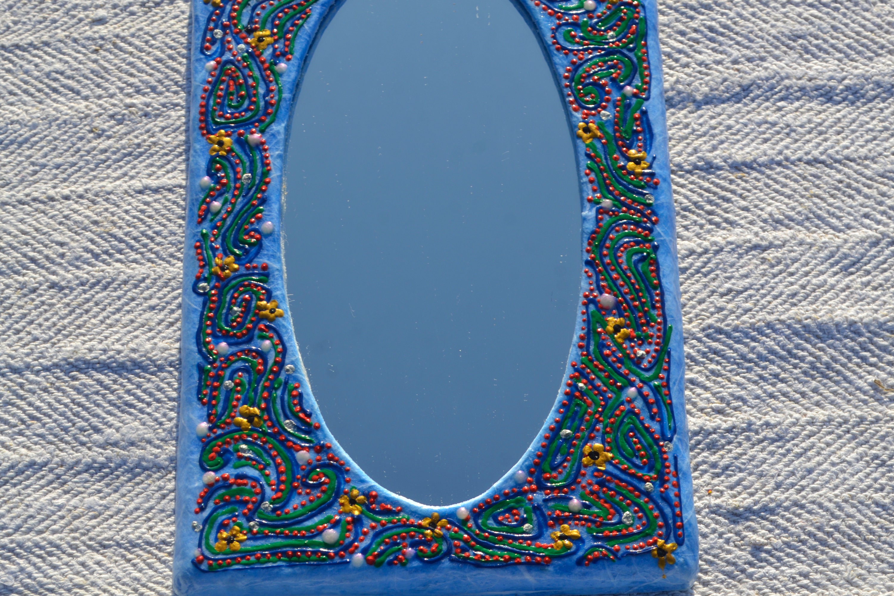 TINY FLOWERS PAINTED Decorative Wall Mirror, Paper Mache Mirror, Small ...