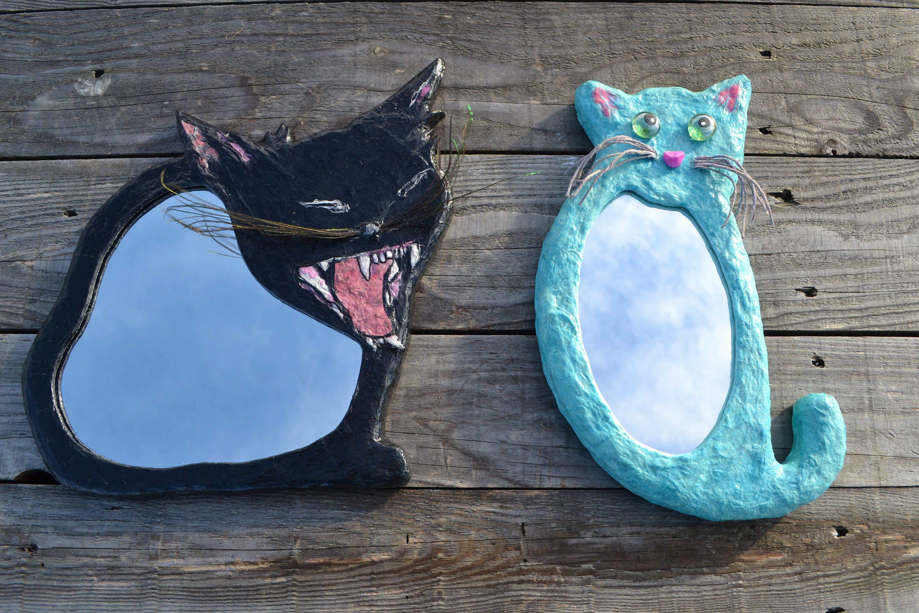 BLUE CAT MIRROR, Decorative Wall Mirror, Unique Cat Mirror, Ideal Gift ...