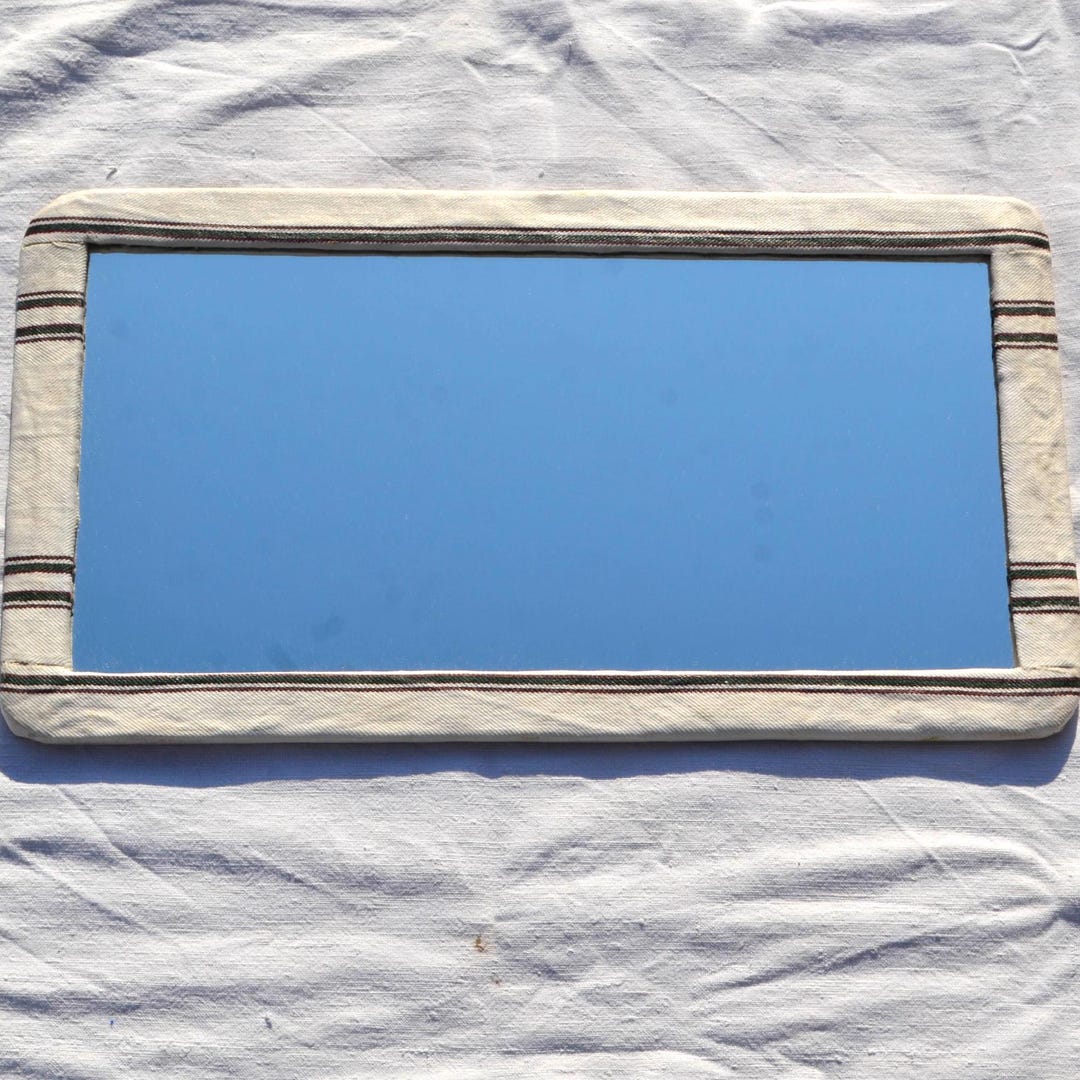 VINTAGE HEMP FABRIC Papier-mache Wall Mirror, Large White Mirror ...