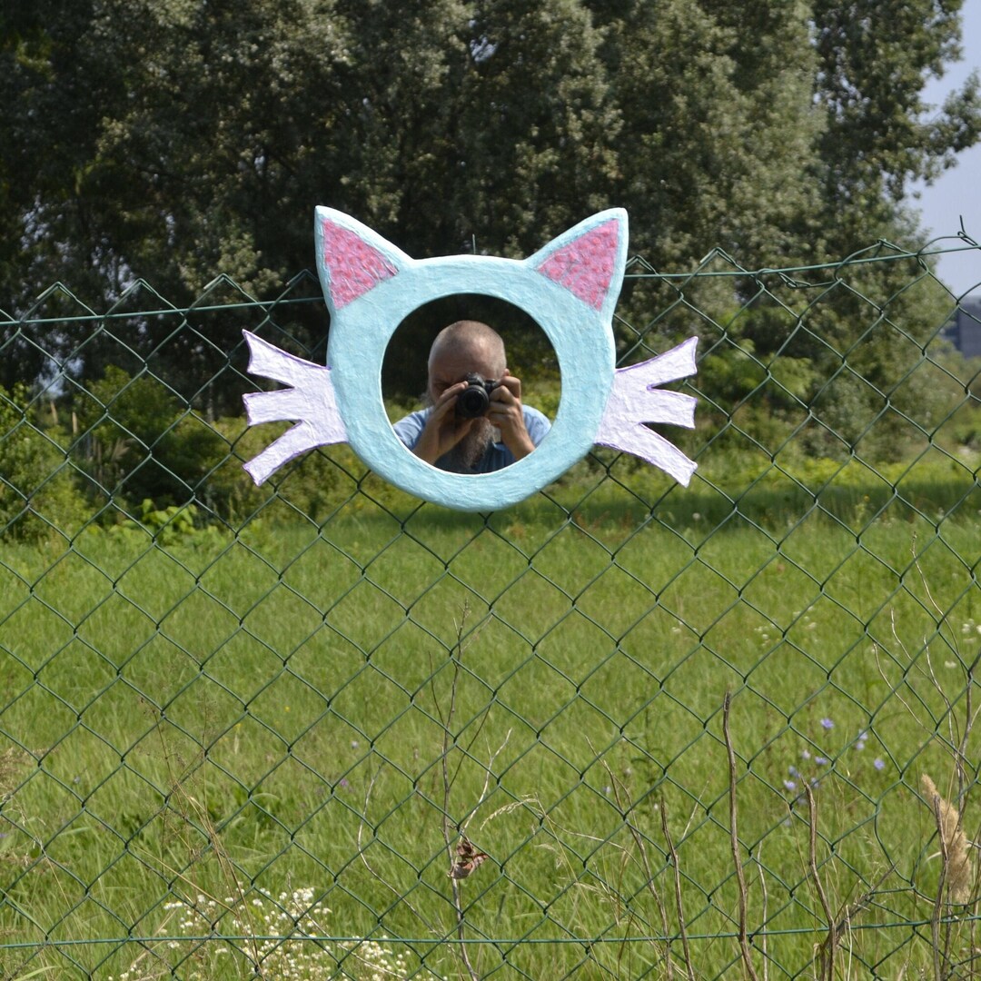 BLUE CAT HEAD Wall Mirror, Decorative Mirror, Round Mirror, Cat Home ...