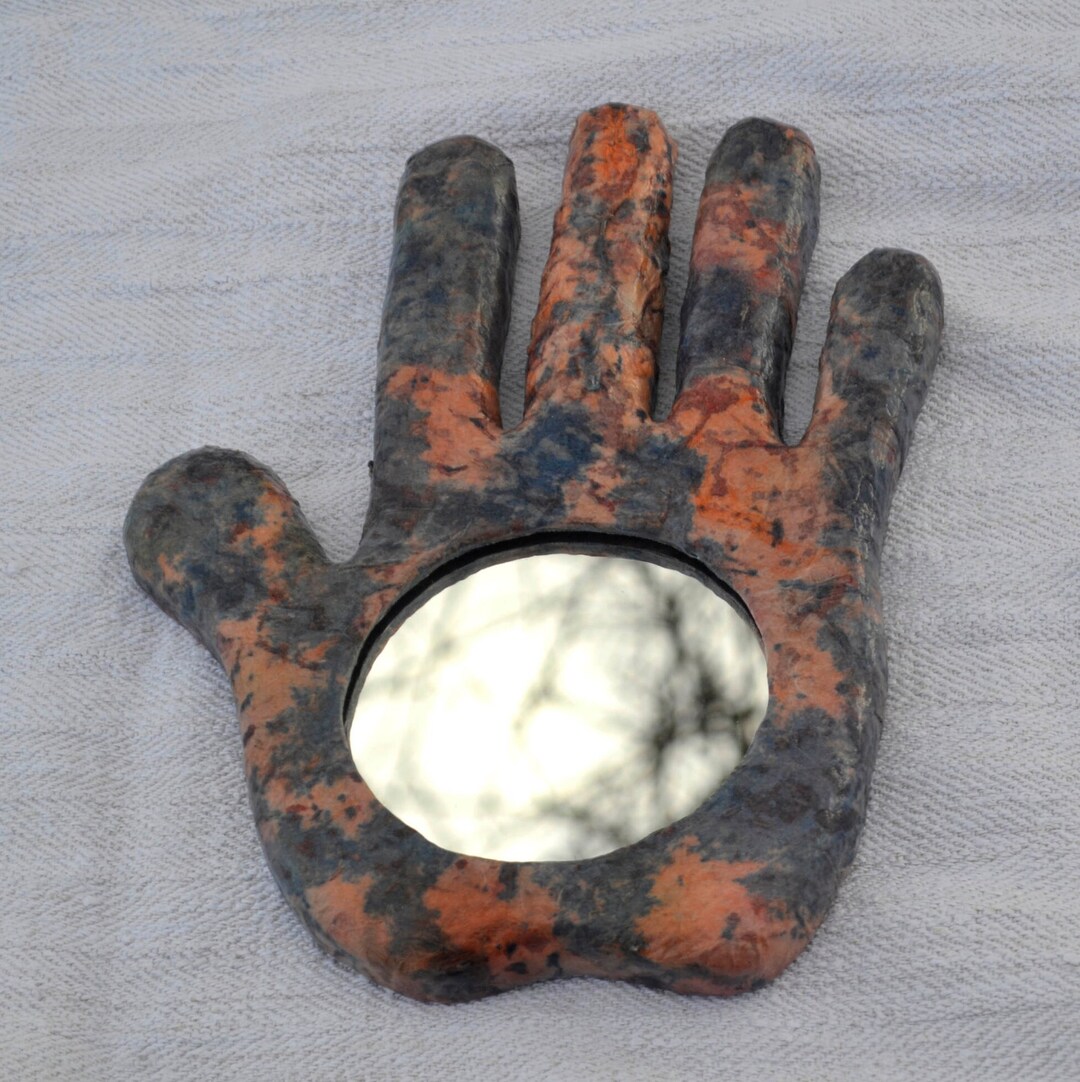 HAND SHAPE MIRROR, Decorative Wall Mirror, Paper Mache Mirror, Colorful ...