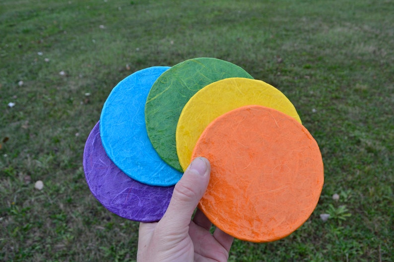 RAINBOW Papier-mache COASTER, Set of 5 Coasters, Recycled CD Coasters ...
