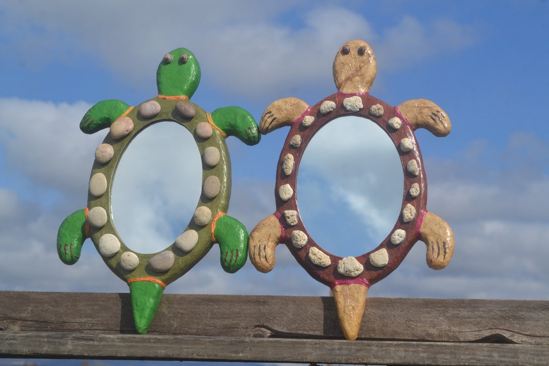 2 TURTLE MIRROR SET, Brown Turtle & Green Turtle, Decorative Wall ...