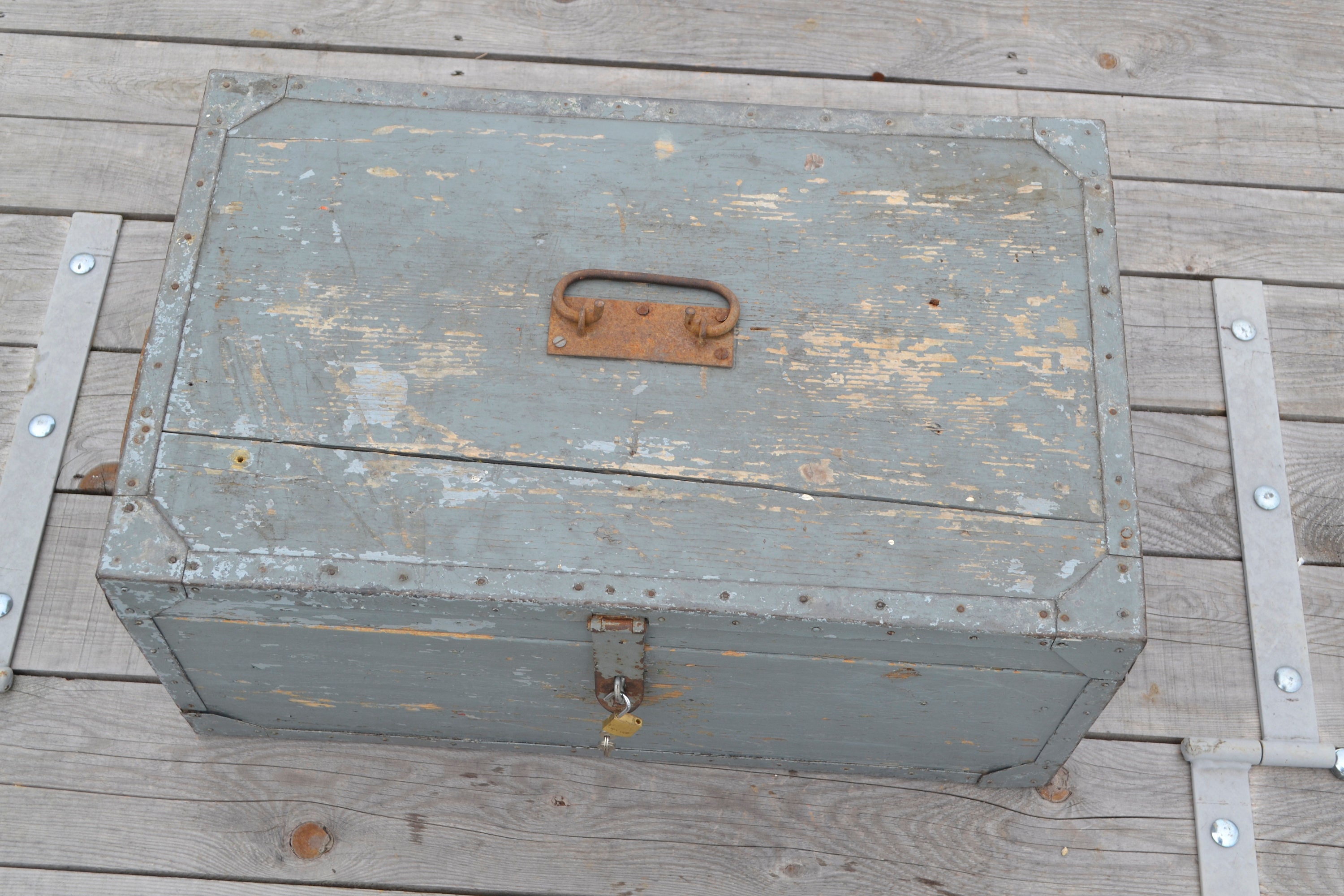 GRAY WOODEN BOX Large Vintage Trunk Military Box Lockable - Etsy