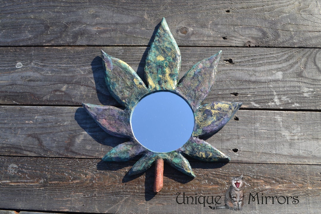 MARIJUANA LEAF MIRROR, Weed Wall Art, Pot Smoker Gifts, Mirror for ...