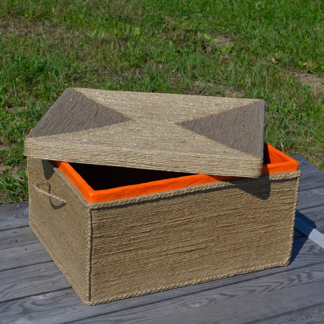 LARGE HEMP TRUNK, Recycled Cardboard Box Covered in Hemp Rope, Hemp ...