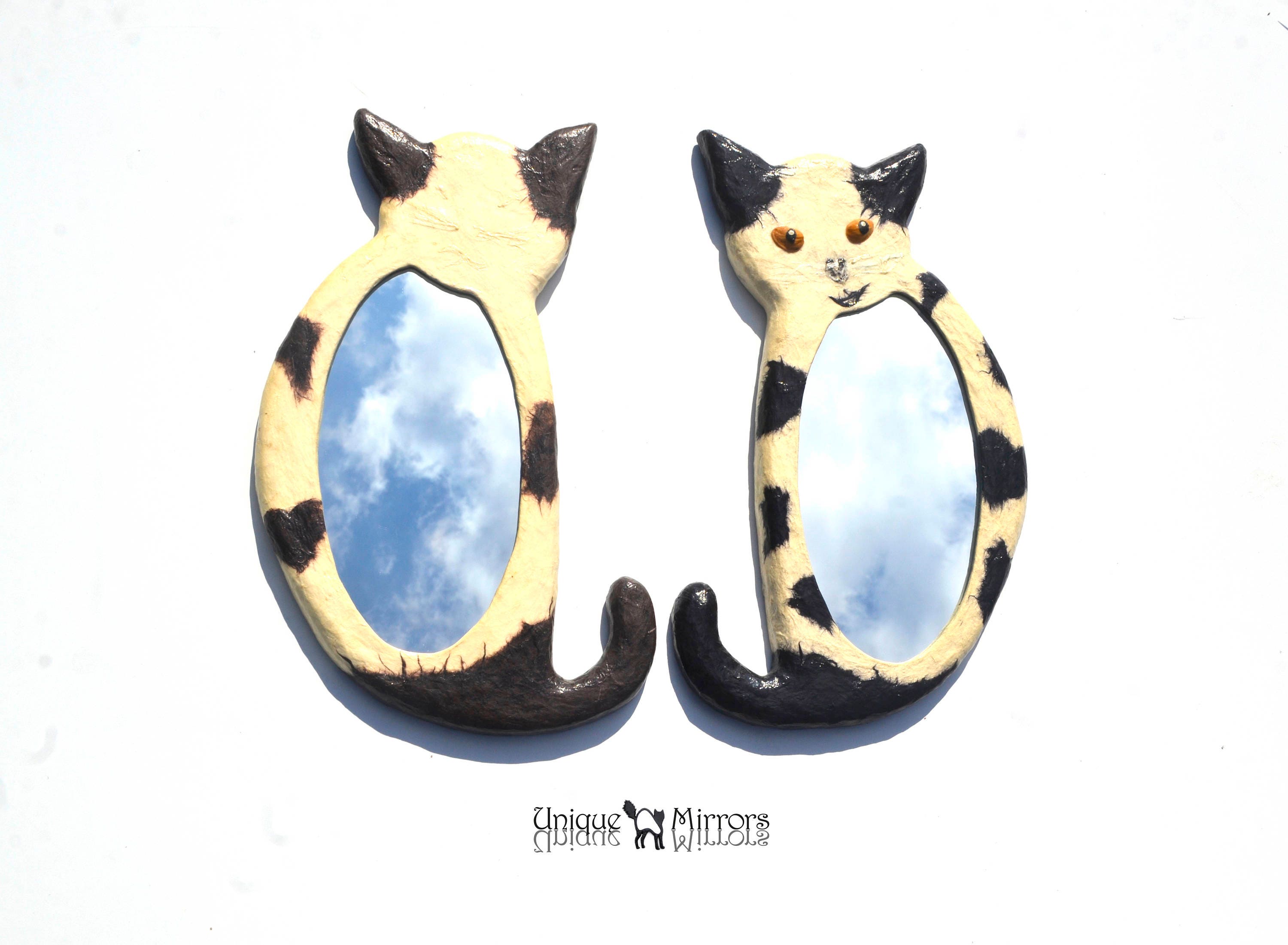 WHITE CAT Decorative Wall MIRROR, White Cat With Black Patches Cat ...