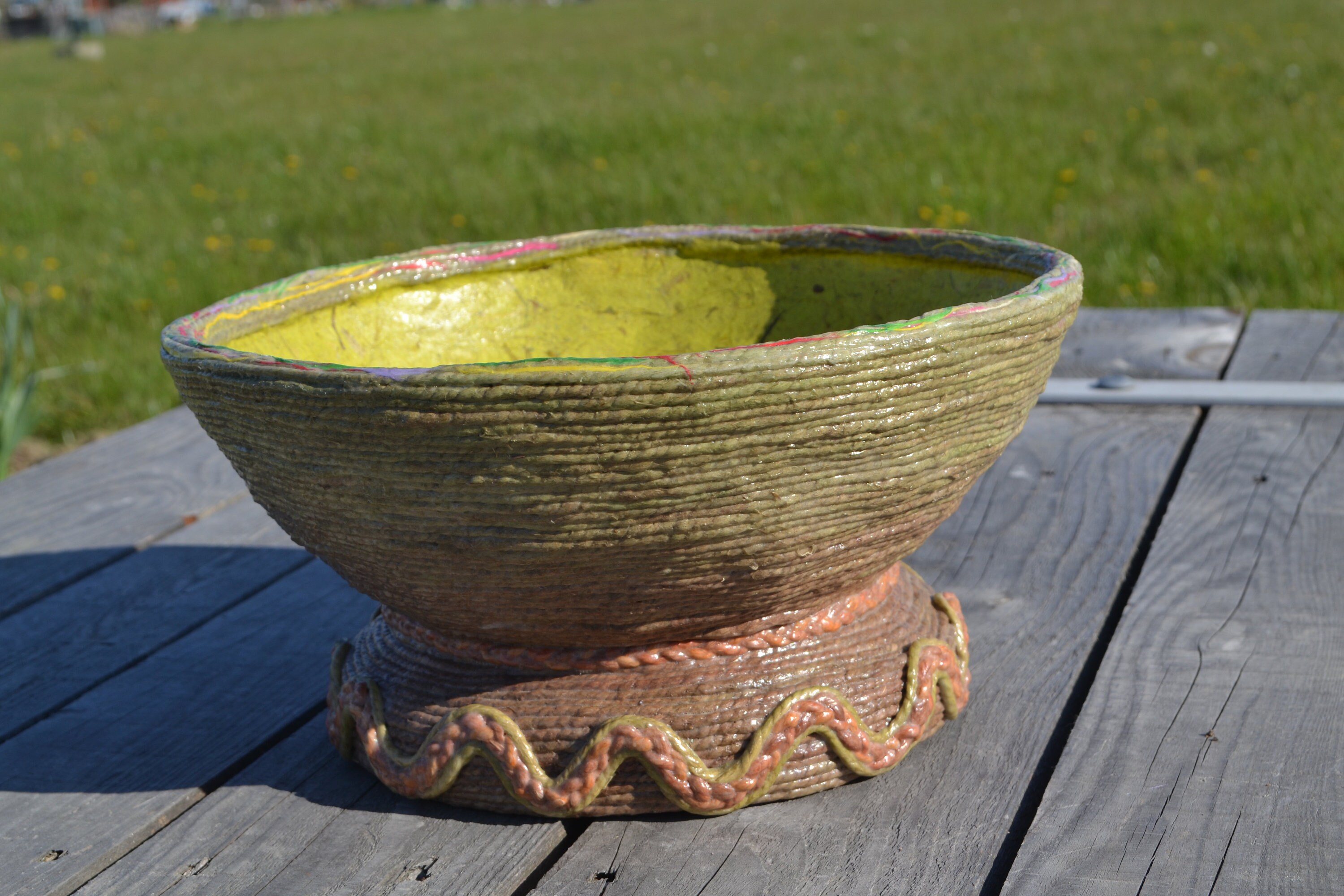 HEMP ROPE BASKET, Paper Mache Bowl, Kitchen Table Decor, Hand Made ...