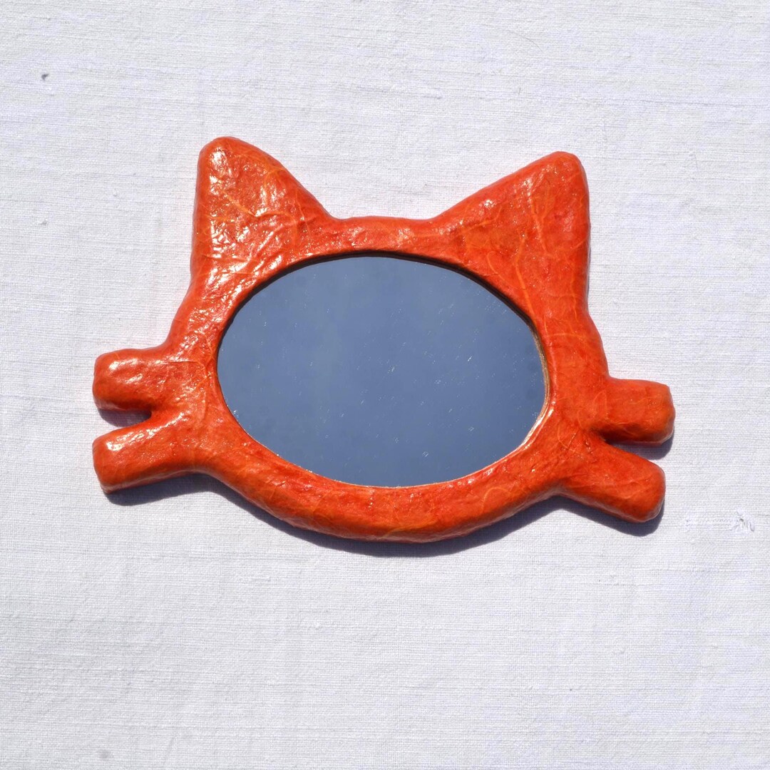 Cat's HEAD MIRROR No.6, Decorative Wall Mirror, Orange Cat, Unique Hand ...