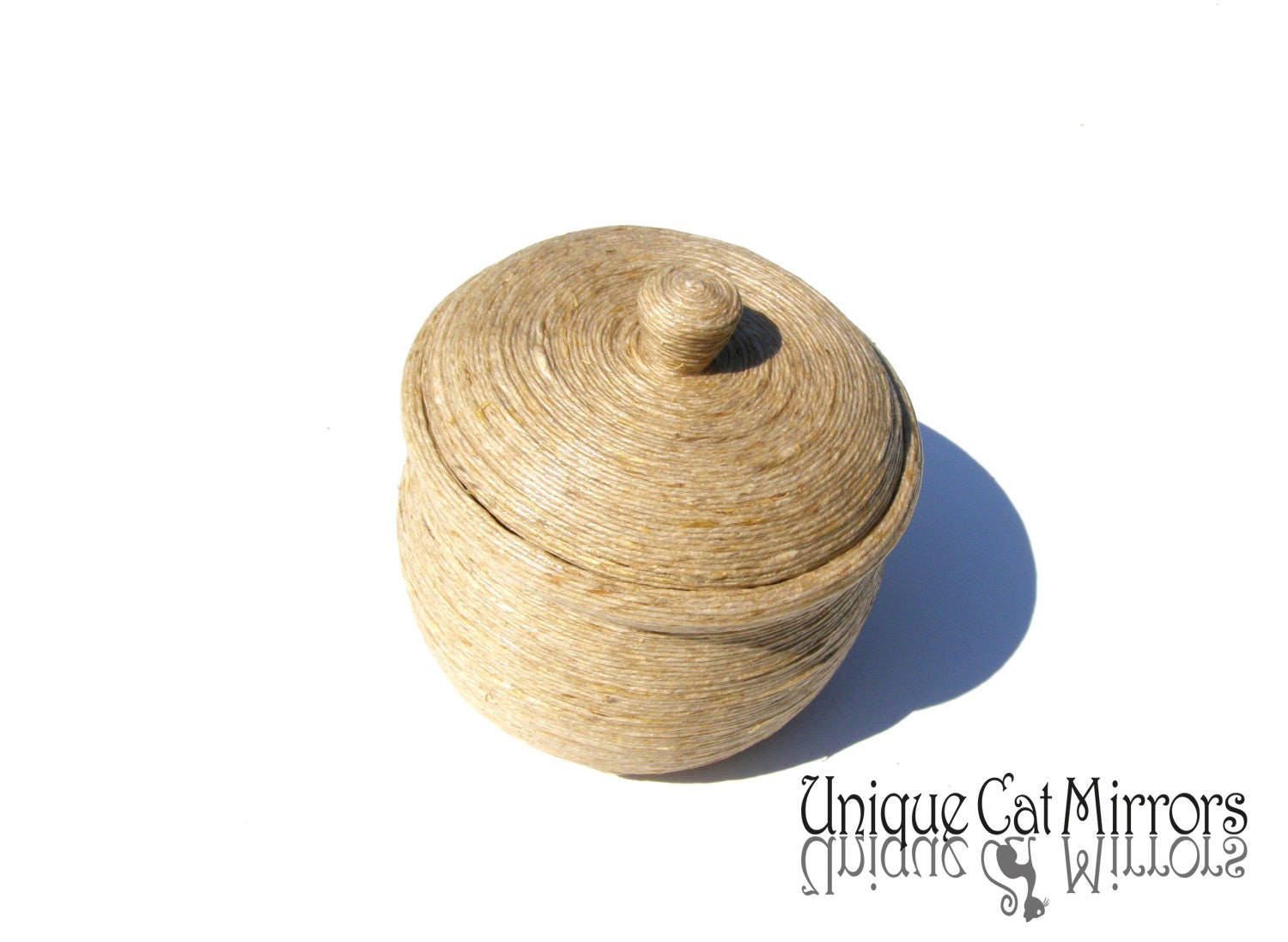 CAT MEMORY WHISKERS Box, Round Box With Cap Covered With Natural Hemp ...