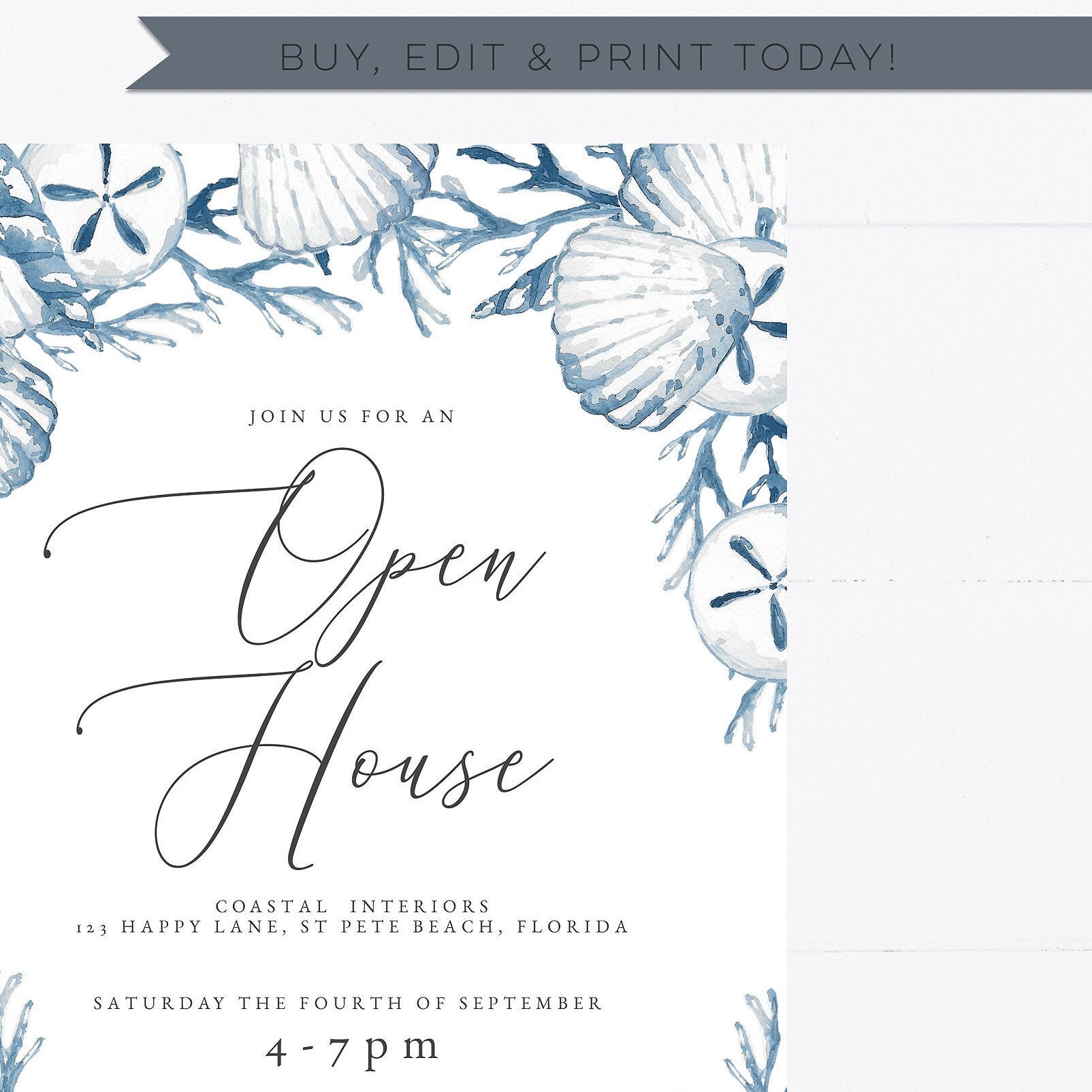 Seashell Open House Invitation Template 5x7 Editable - Etsy