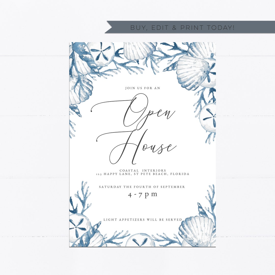 Seashell Open House Invitation Template 5x7 Editable - Etsy