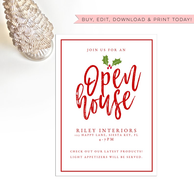 Holiday Open House Invitation Template 5x7 Editable Printable Etsy