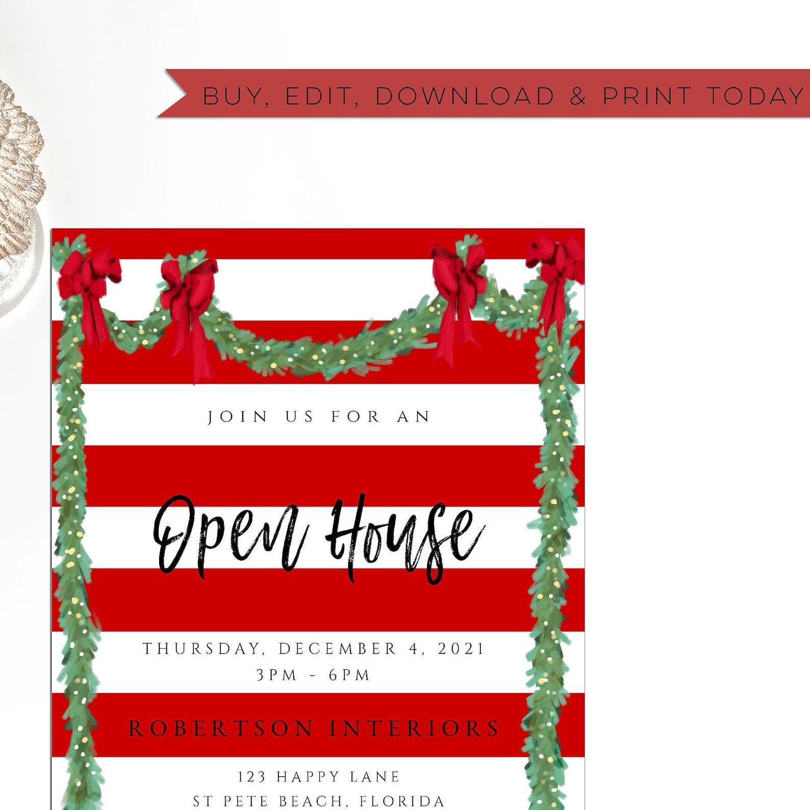 Holiday Open House Invitation Template 5x7 Editable Printable | Etsy