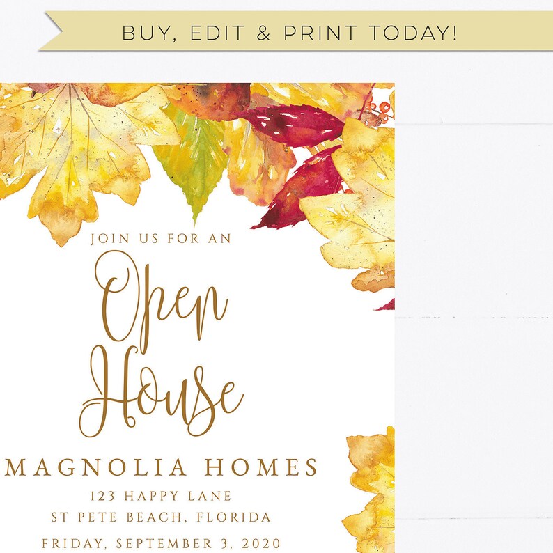 Fall Open House Invitation template fall leaves 5x7 | Etsy