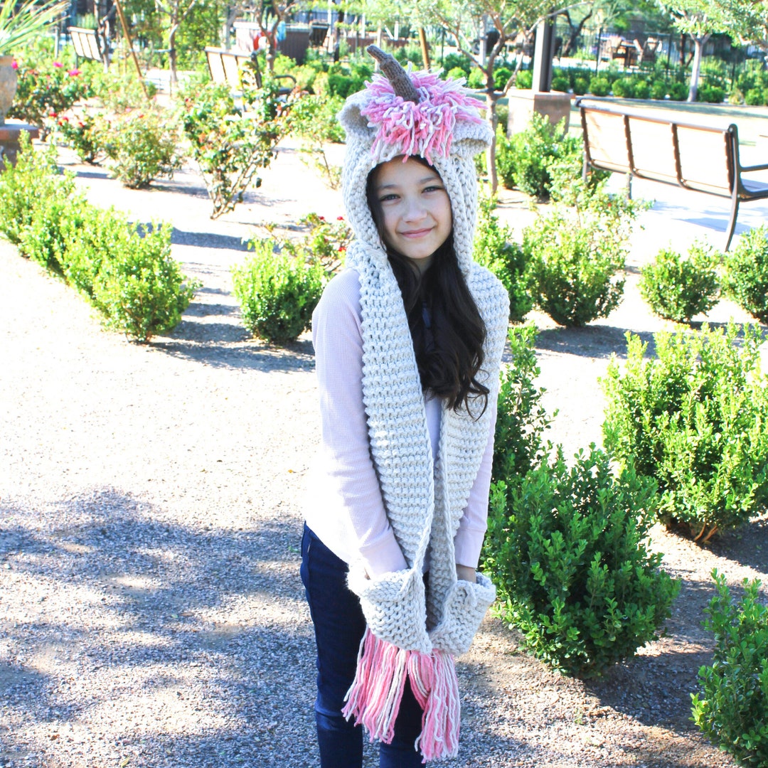 Hooded Unicorn Scarf With Pockets Unicorn Gift for Girls Crochet ...