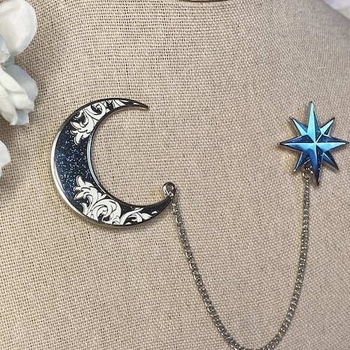 Celestial Moon and Star Collar Pins Hard Enamel Pin Silver - Etsy