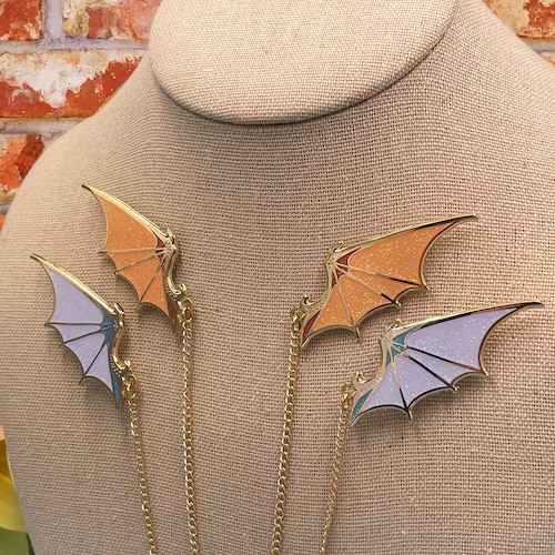 Fairy Wings Collar Pins Gold Plate Hard Enamel Pins W/ Chain - Etsy