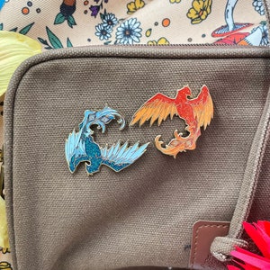 Original Phoenix Fire and Ice Hardenamel Pins Gold Plated With Glitter ...