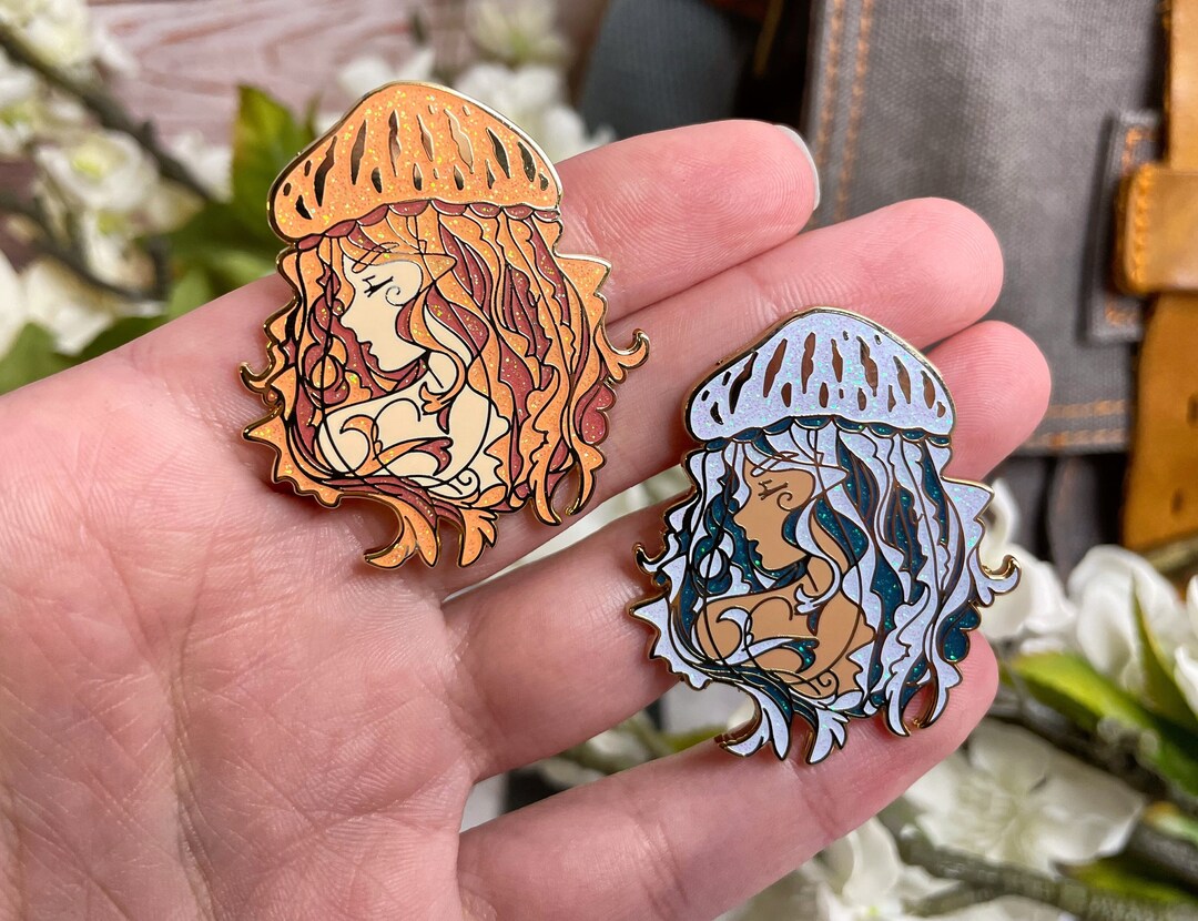 Original Jellyfish Girl Enamel Pin - Orange and Blue Sea Nymphs - Etsy