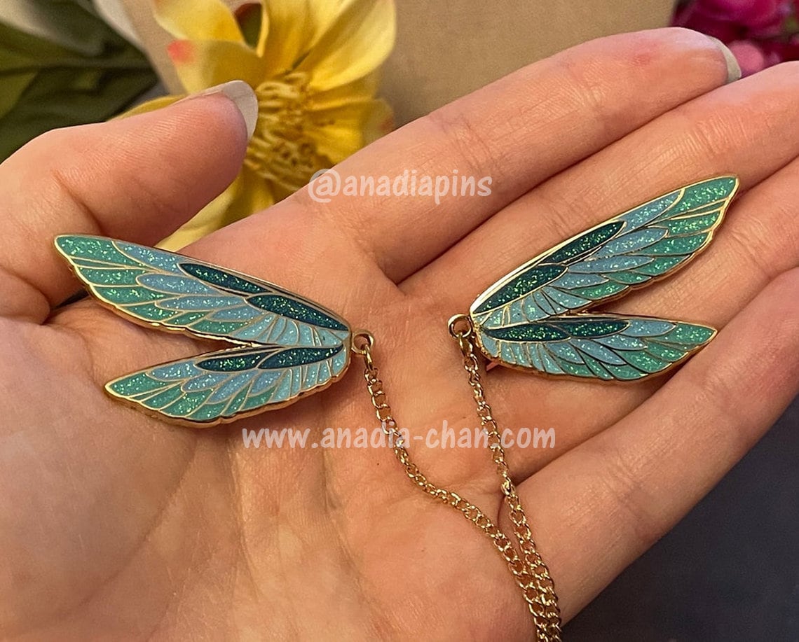 Fairy Wings Collar Pins Gold Plate Hard Enamel Pins W/ Chain - Fantasy ...