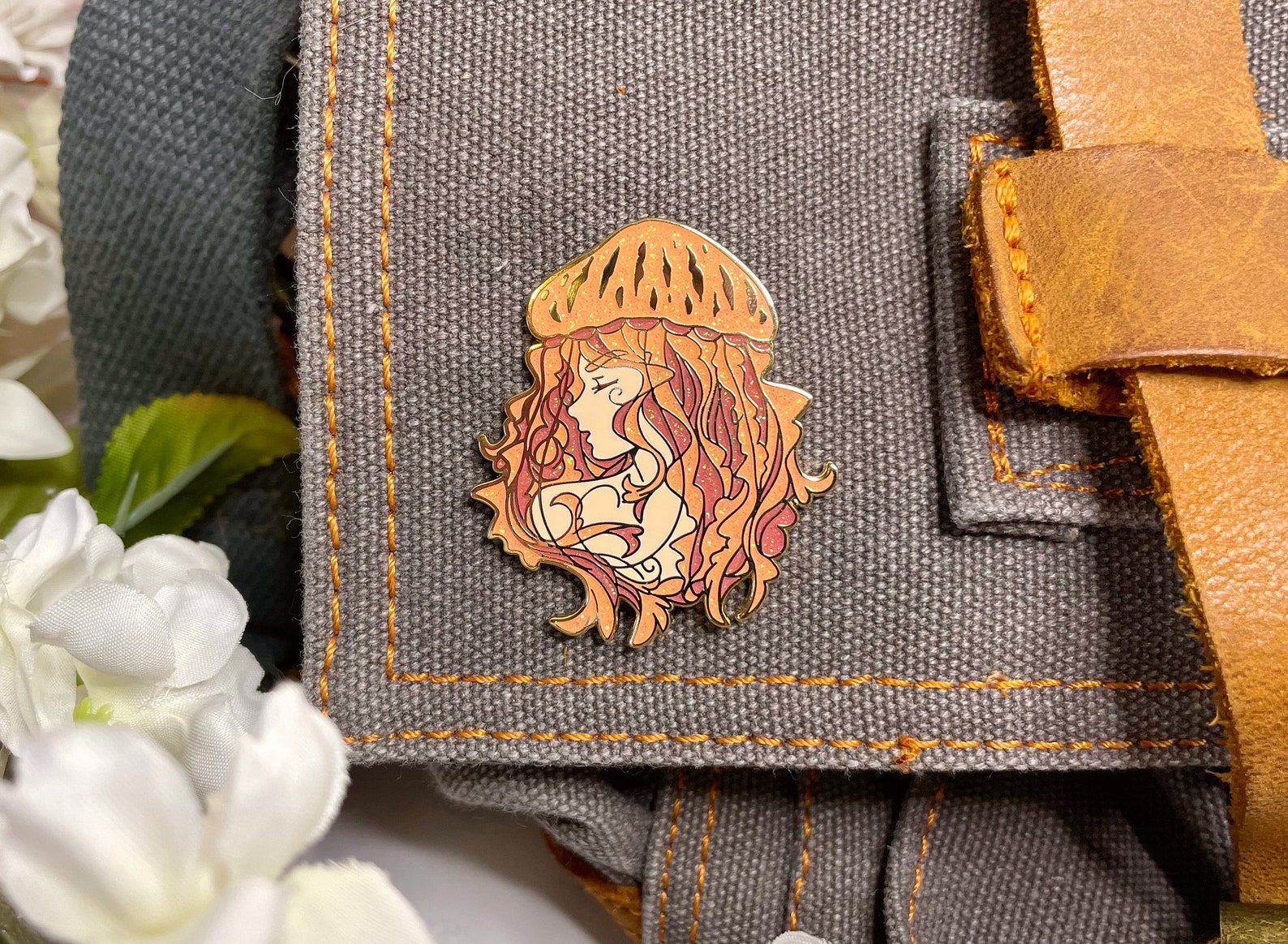 Original Jellyfish Girl Enamel Pin - Orange and Blue Sea Nymphs - Etsy
