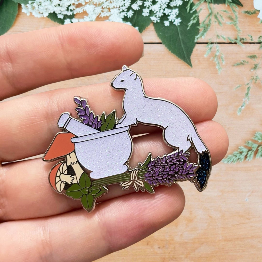 Original Ermine Pin With Mushrooms, Lavender, and Pestle - Witchy ...