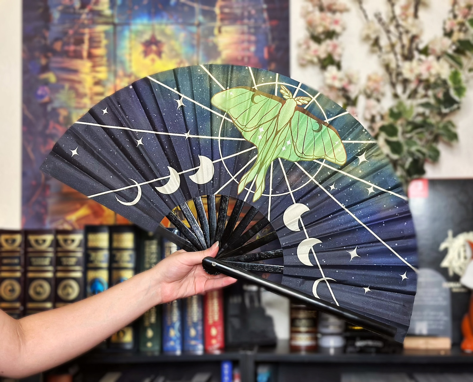 Lunar Moth Moon Cycle Folding Hand Fan - Fabric and Bamboo - Etsy