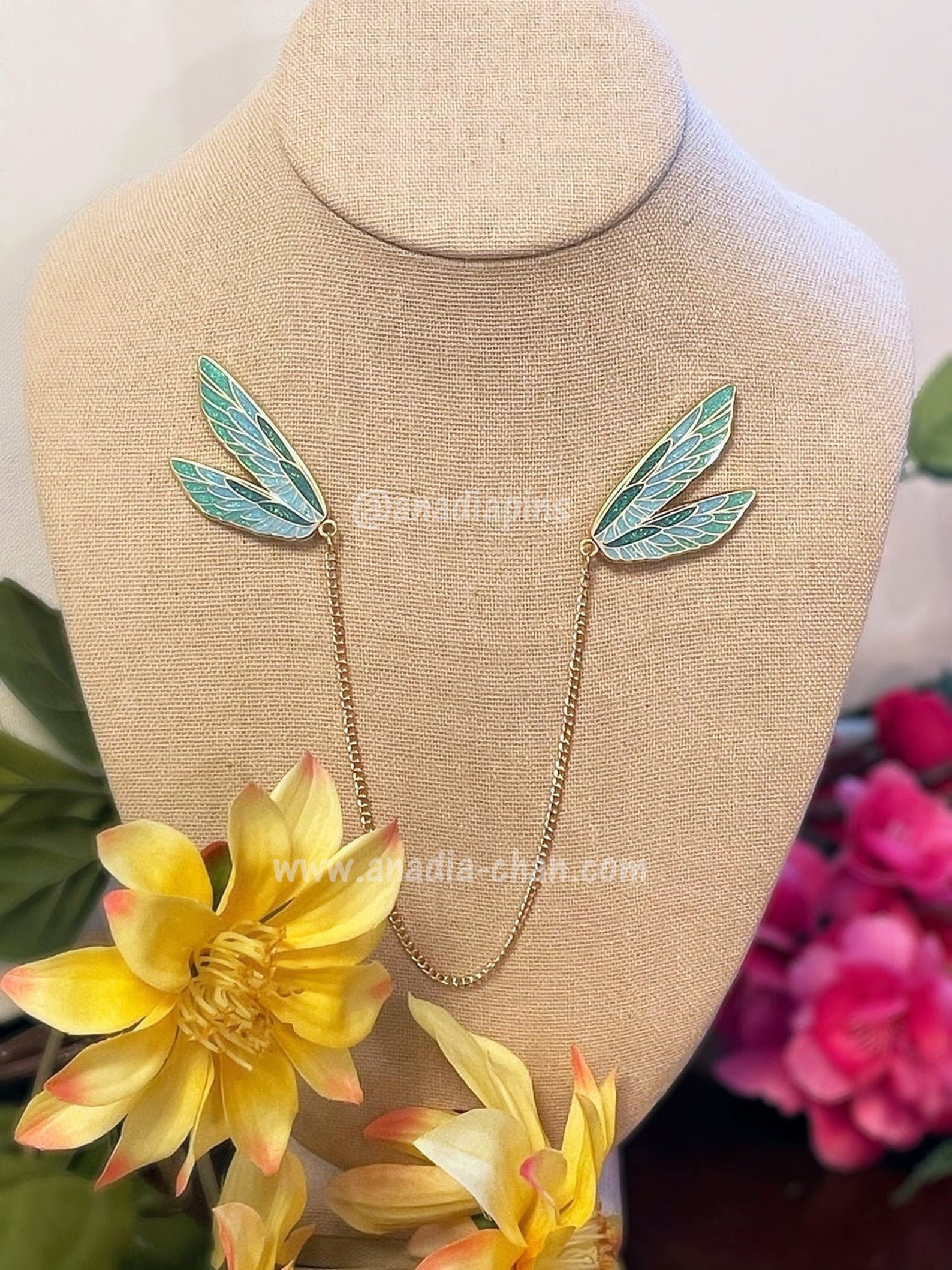 Fairy Wings Collar Pins Gold Plate Hard Enamel Pins W/ Chain - Fantasy ...