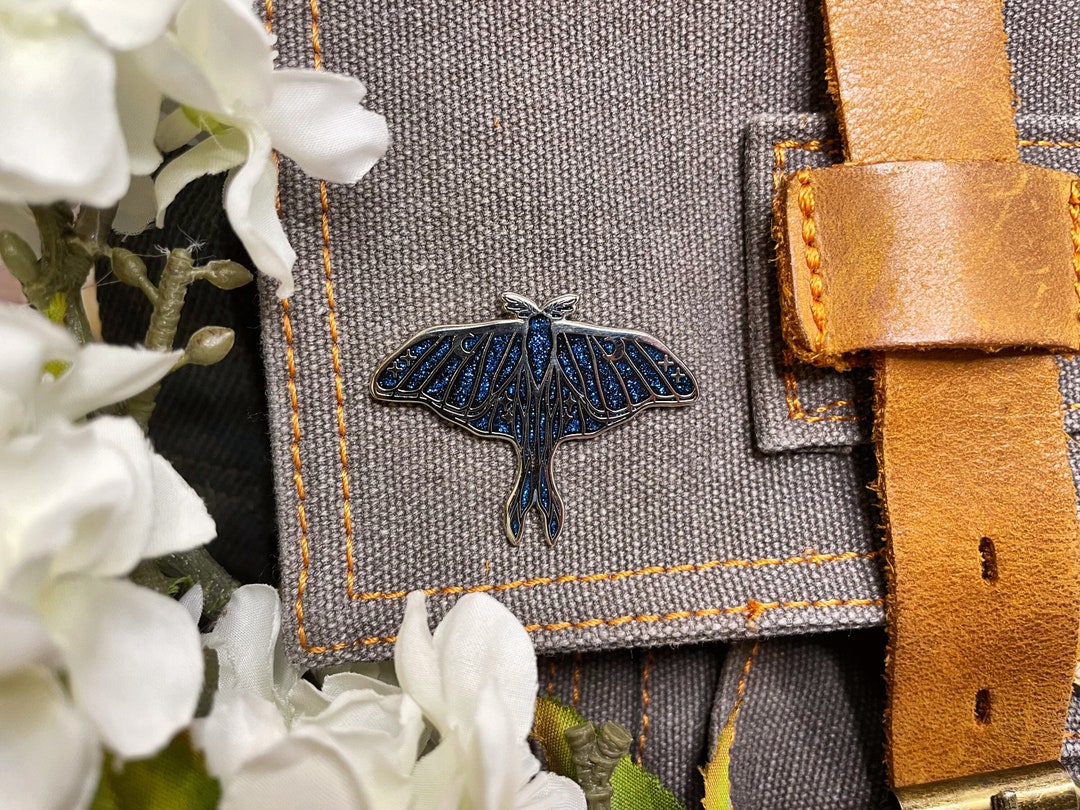 Original Starry Lunar Moth With Blue Black Glitter Enamel - Etsy