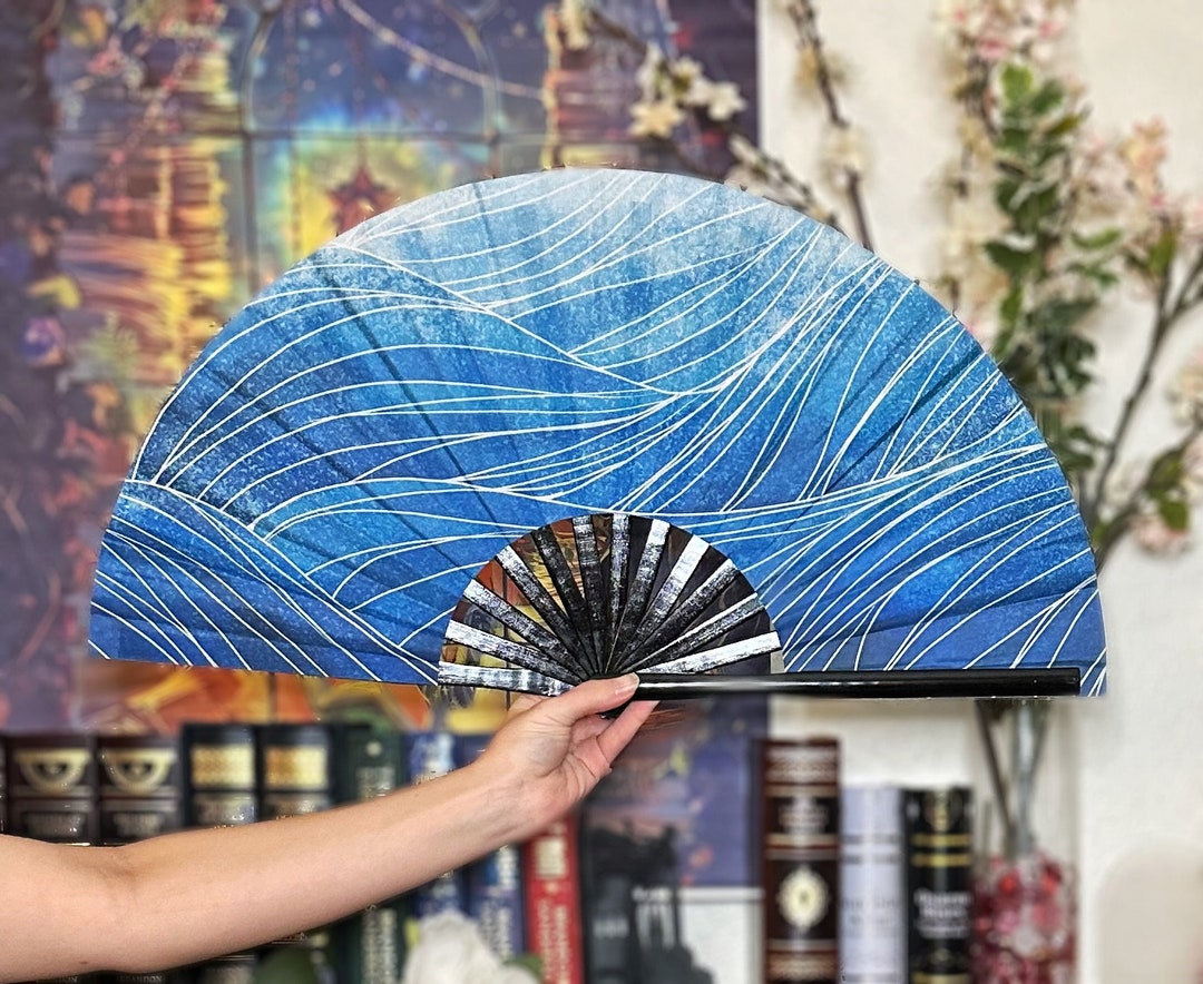 Water Folding Hand Fan - Fabric and Bamboo - Etsy