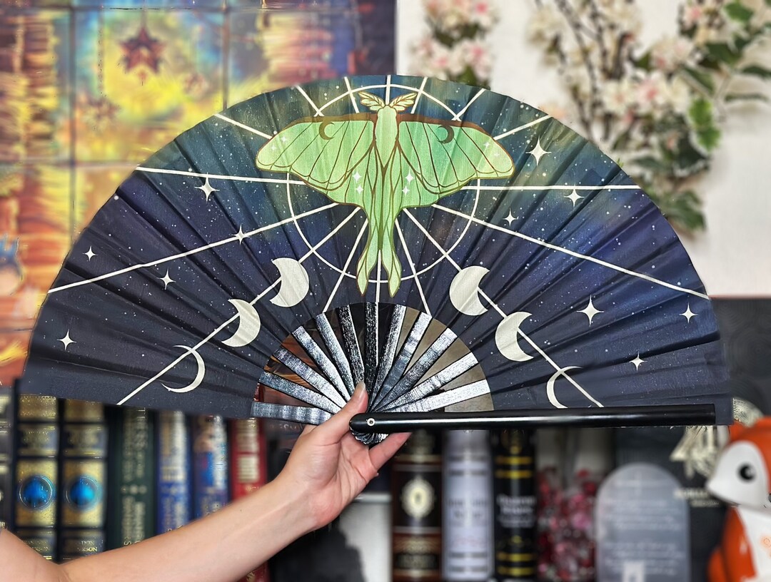 Lunar Moth Moon Cycle Folding Hand Fan - Fabric and Bamboo - Etsy