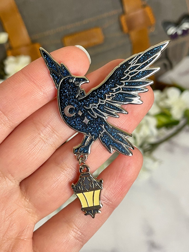 Original Starry Raven With Lantern and Blue Black Glitter Enamel - Etsy