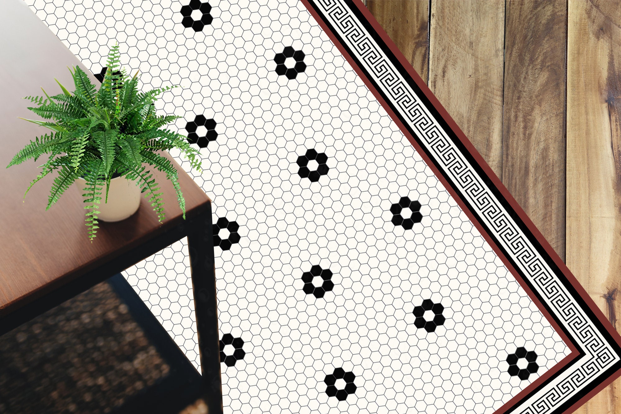 Retro Mosaic Vinyl Mat,vinyl Mat, Vinyl Rug, Vinyl Floor, Geometric ...