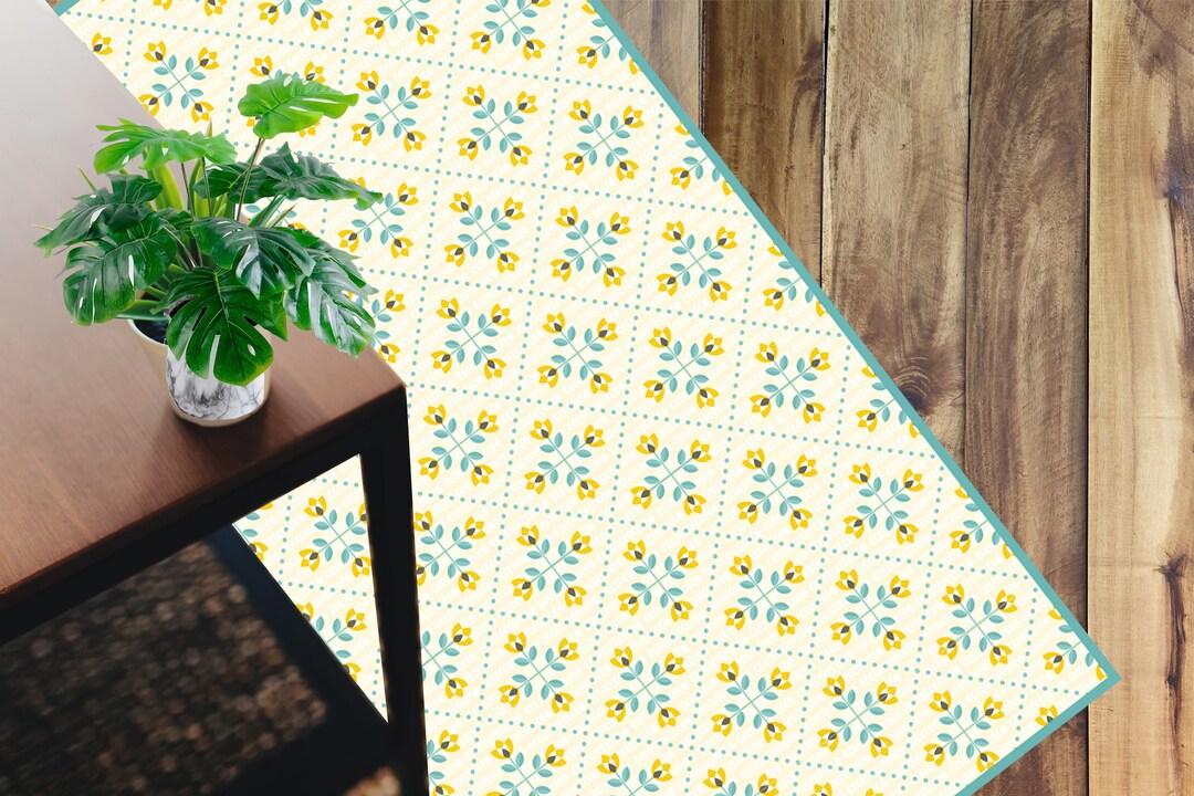 PVC Vinyl Mat With Yellow Leaves . Vinyl Floor Mat , Retro Design ...