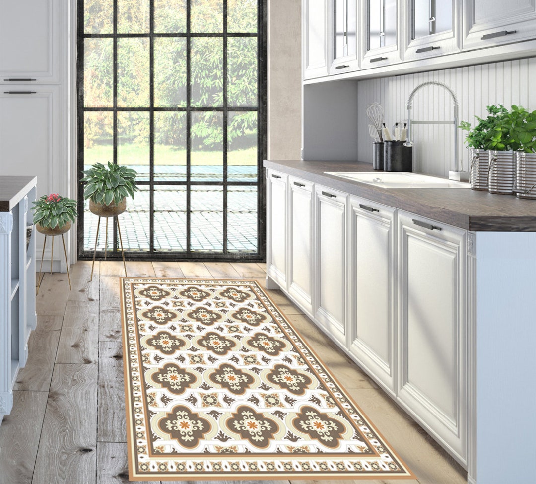 Vinyl Mat .runner Vinyl Floor . PVC Rug. Moroccan Pattern. Kitchen Rug ...