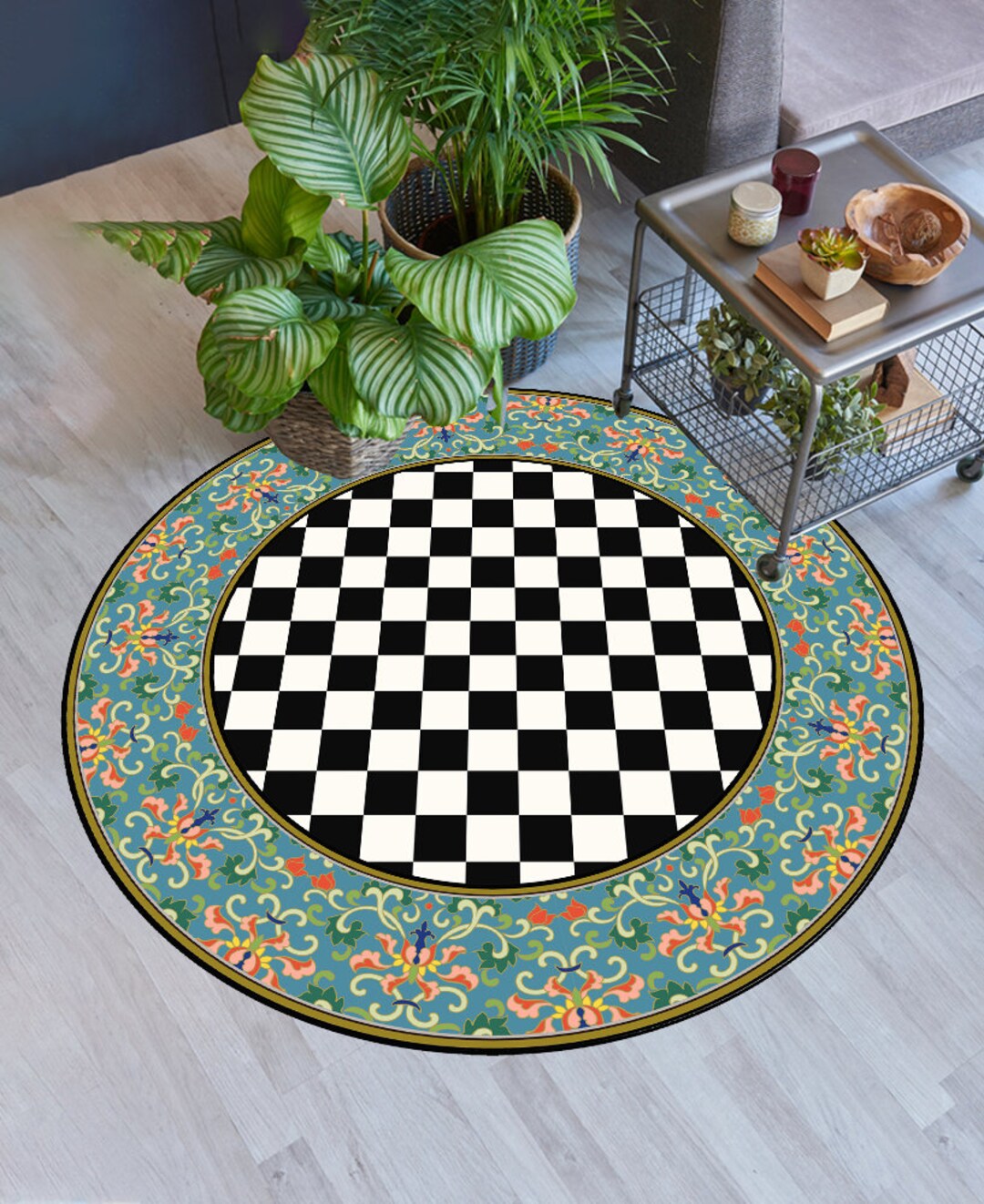 Round Vinyl Floor Mat, Checker Pattern Vinyl Rug,rugs for Living Room ...