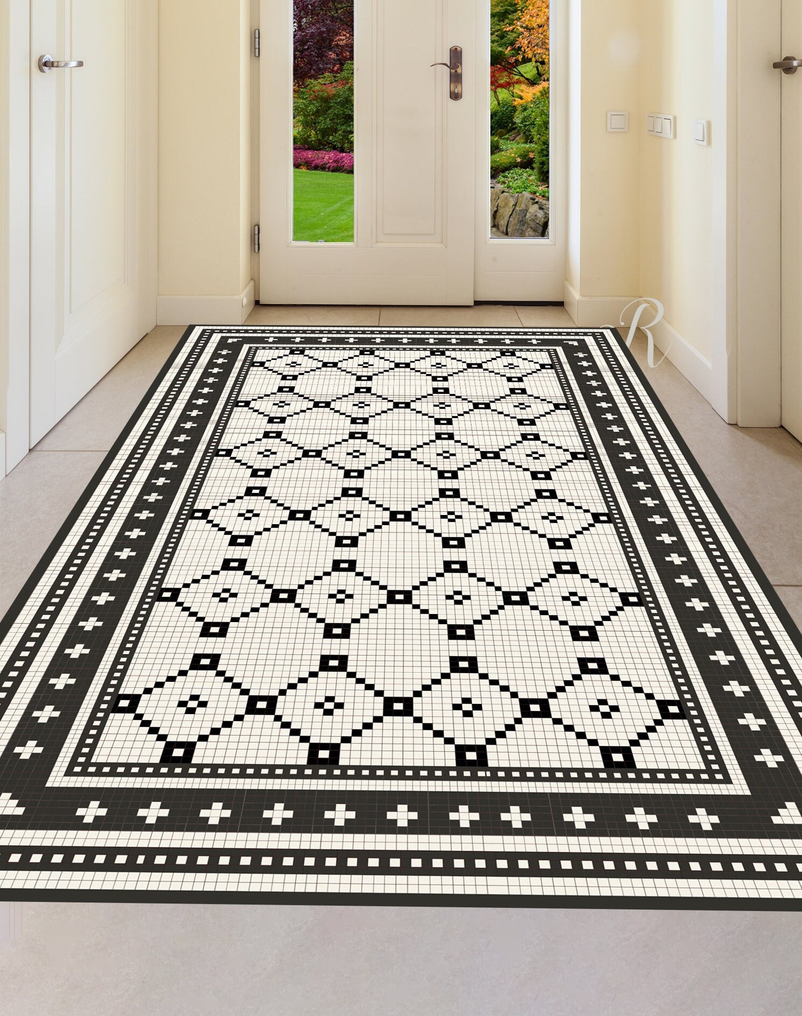 Retro Mosaic Vinyl Mat,vinyl Mat, Vinyl Rug, Vinyl Floor, Geometric ...