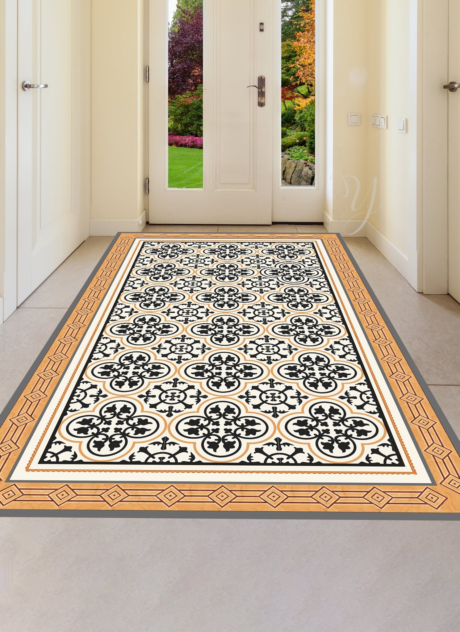 Moroccan Tiles Vinyl Mat. Runner Vinyl Floor. Linoleum Carpet for Home ...