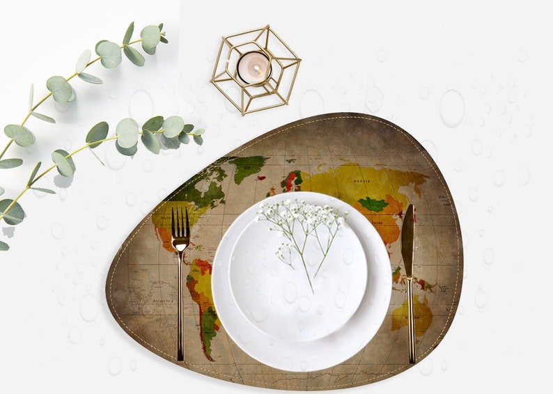Old World Map Vinyl Placemats: Faux Leather Texture - Etsy