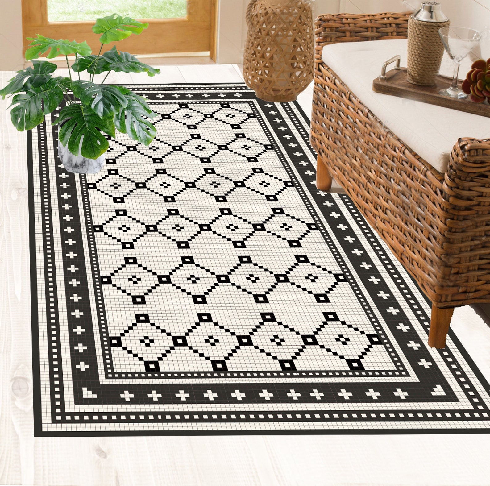 Retro Mosaic Vinyl Mat,vinyl Mat, Vinyl Rug, Vinyl Floor, Geometric ...