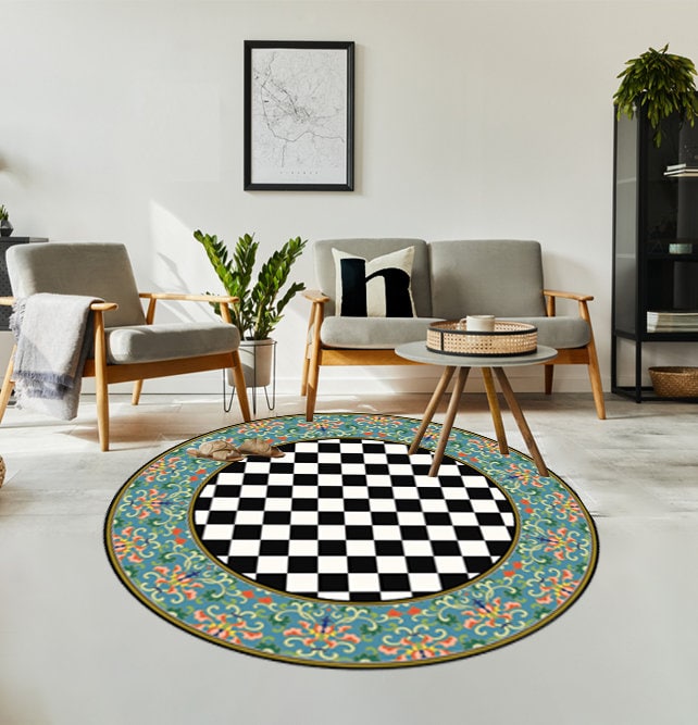 Round Vinyl Floor Mat, Checker Pattern Vinyl Rug,rugs for Living Room ...