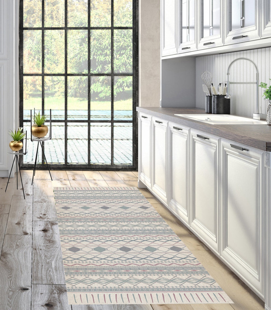 Vinyl Floor Mat. Vinyl Mat .runner Vinyl Floor . PVC Rug. Geometric ...