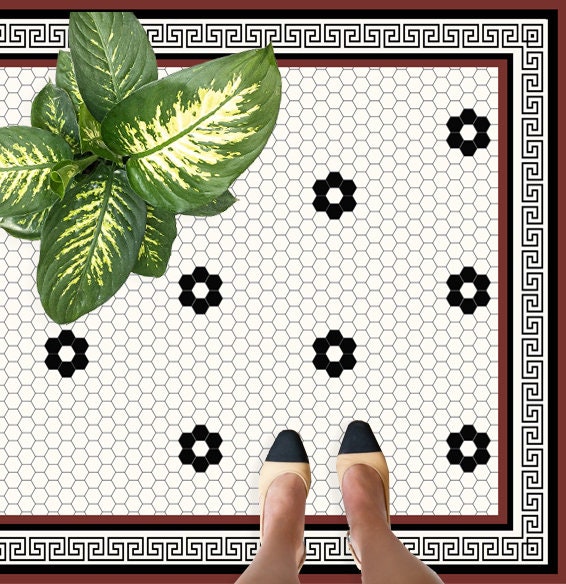 Retro Mosaic Vinyl Mat,vinyl Mat, Vinyl Rug, Vinyl Floor, Geometric ...