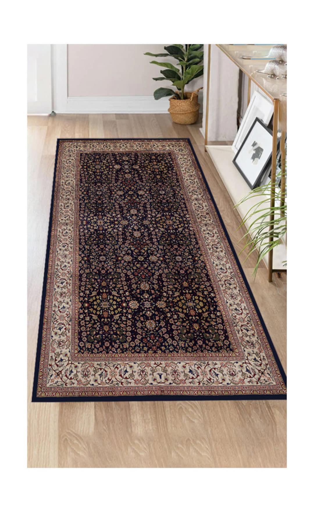 Delicate Floral Vinyl Mat, Vinyl Floor Mat, Blue Vinyl Rug, Floral Rug ...