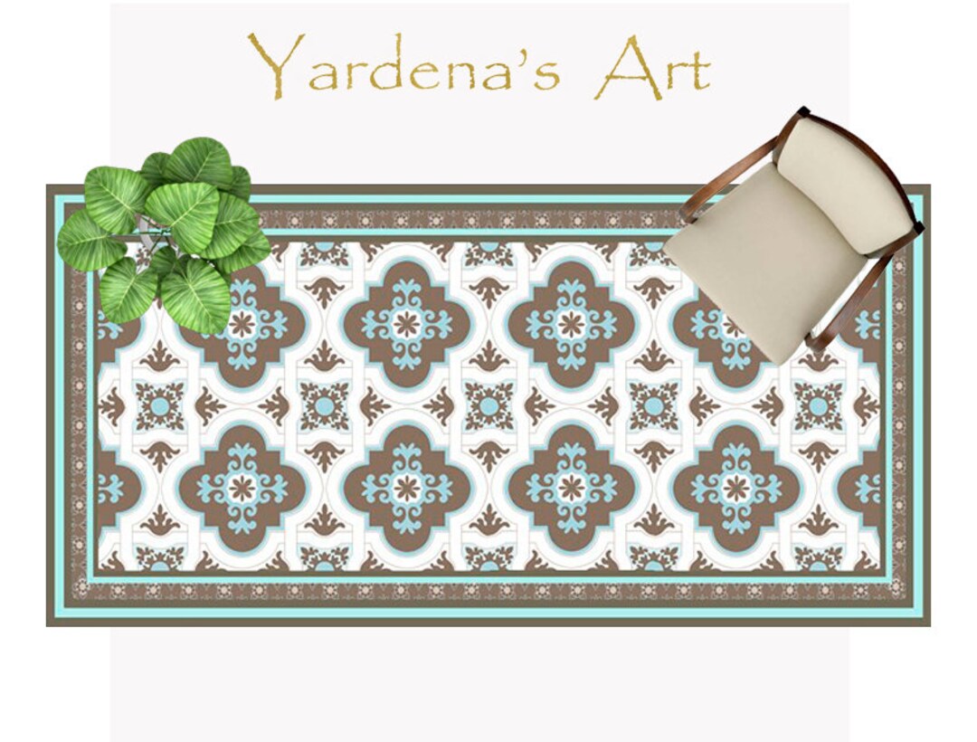 Vinyl Mat .runner Vinyl Floor . PVC Rug. Moroccan Pattern. Kitchen Rug ...