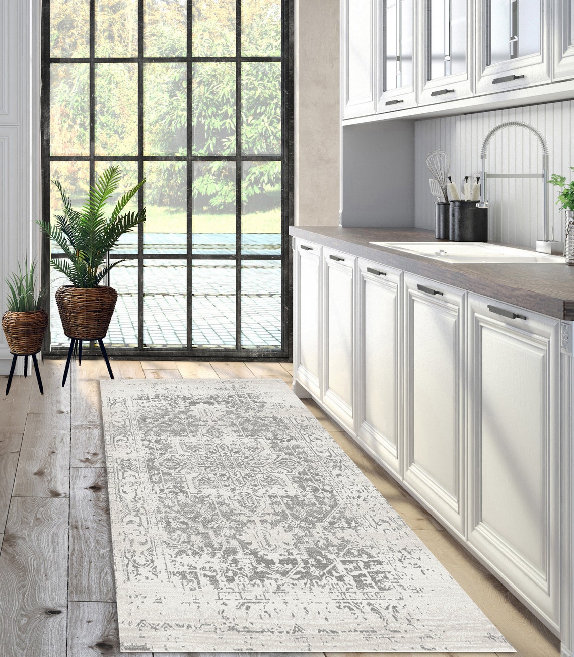 Gray Vinyl Mat.old Style Rug. Abstract Mat.boho Home Decor.vinyl Floor ...