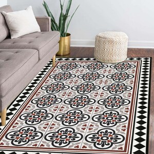 Black & White Vinyl Mat, Vinyl Tiles Mat,floor Mat, Linoleum Rug ...