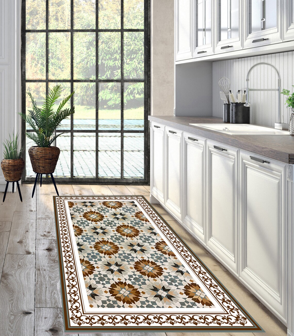 Moroccan Vinyl Mat,vinyl Tiles Mat,floor Mat, Linoleum Rug , Kitchn Mat ...